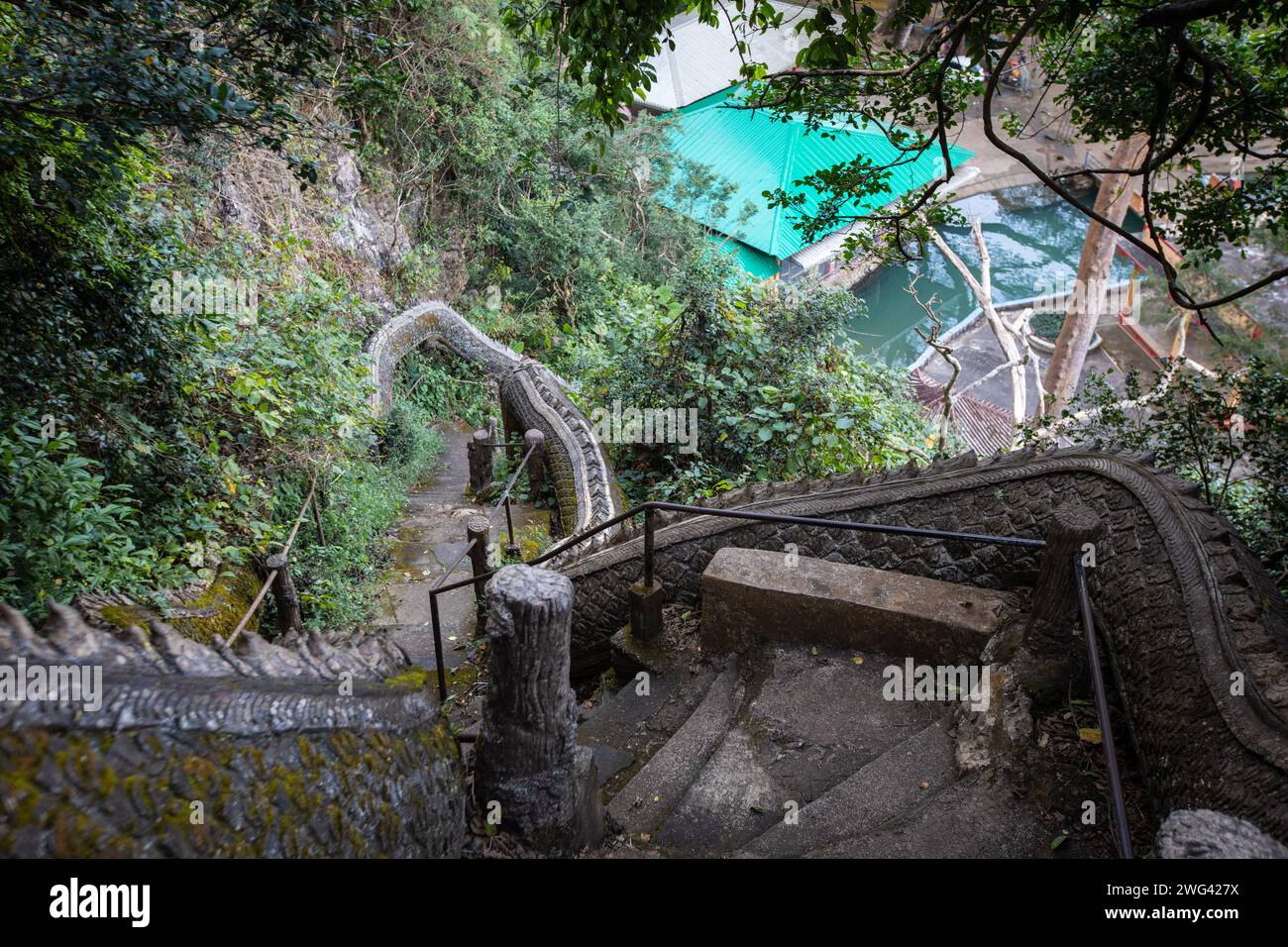 Mae Sai, Thailand. 17th Jan, 2024. Dragon stairs at the Wat Tham Pla ...