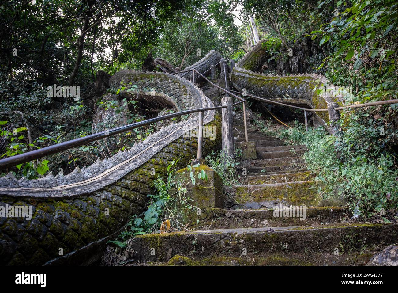 Mae Sai, Thailand. 17th Jan, 2024. Dragon stairs leading to a cave at ...