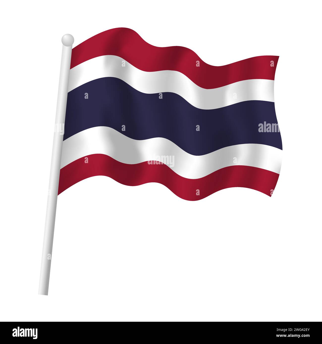 Thailand flag on flagpole waving in wind. Thai striped flag vector ...