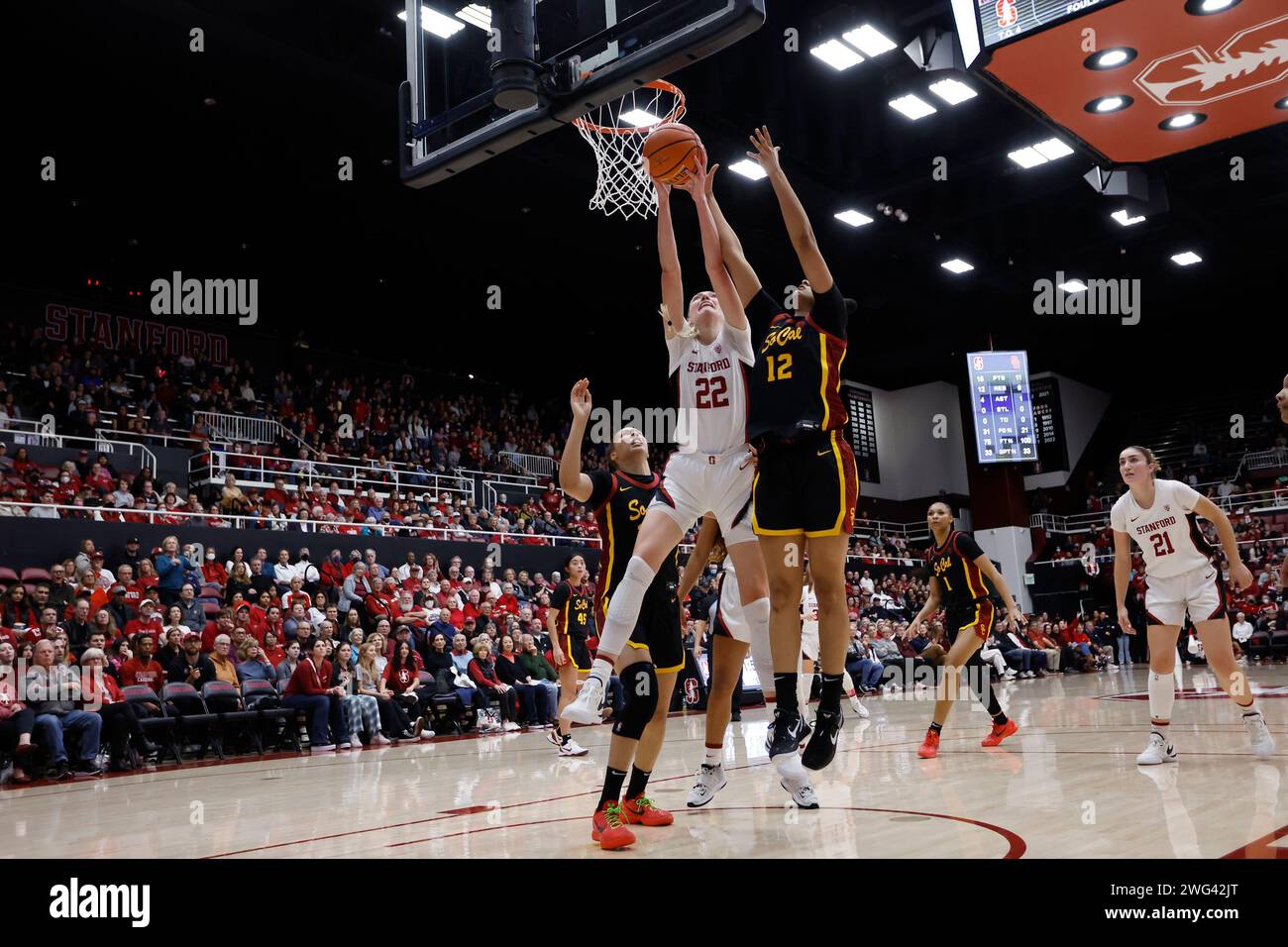 Stanford forward Cameron Brink (22) shoots against Southern California ...