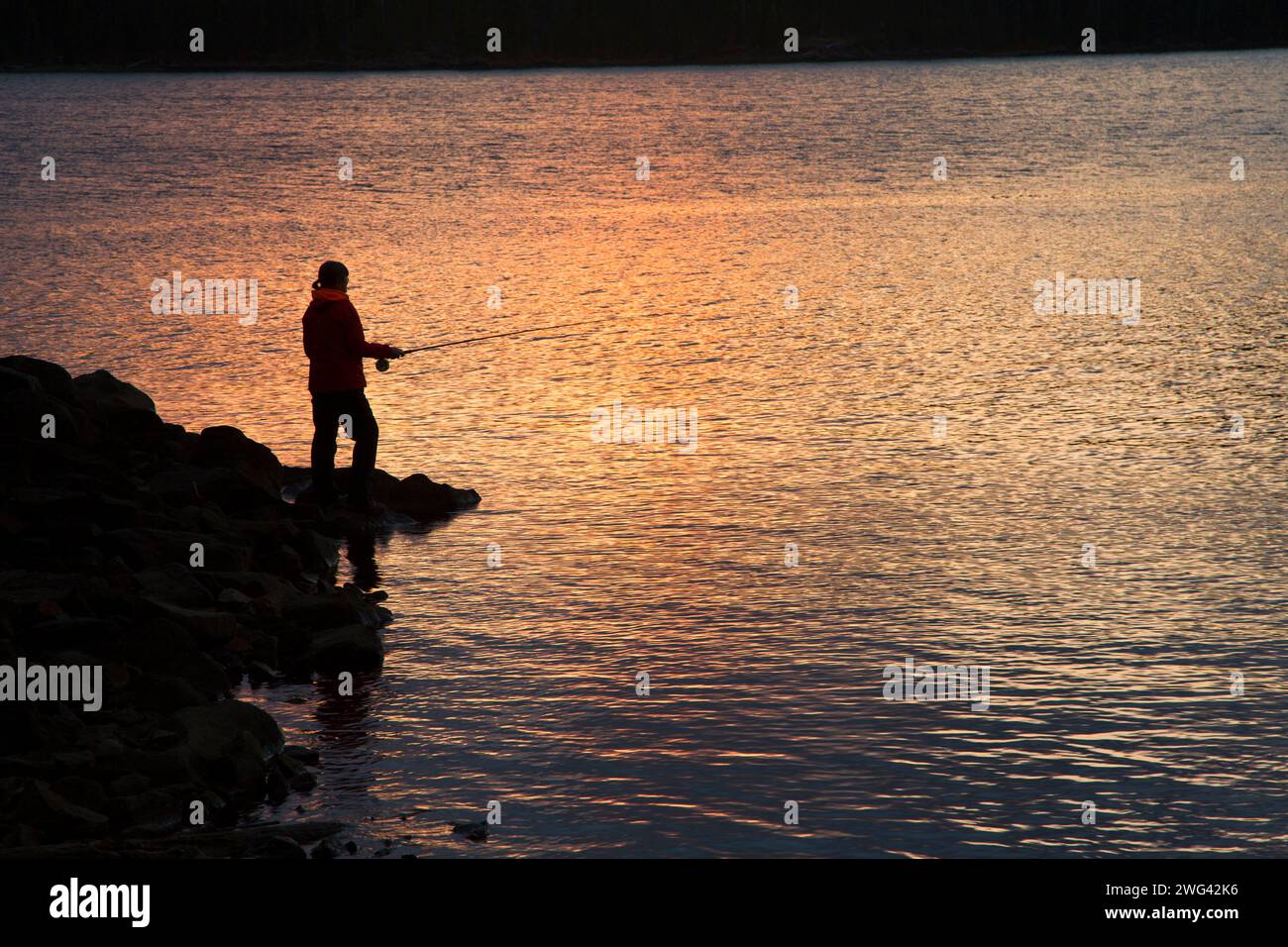 Fishing sunset at Olallie Lake, Olallie Lake Scenic Area, Mt Hood ...