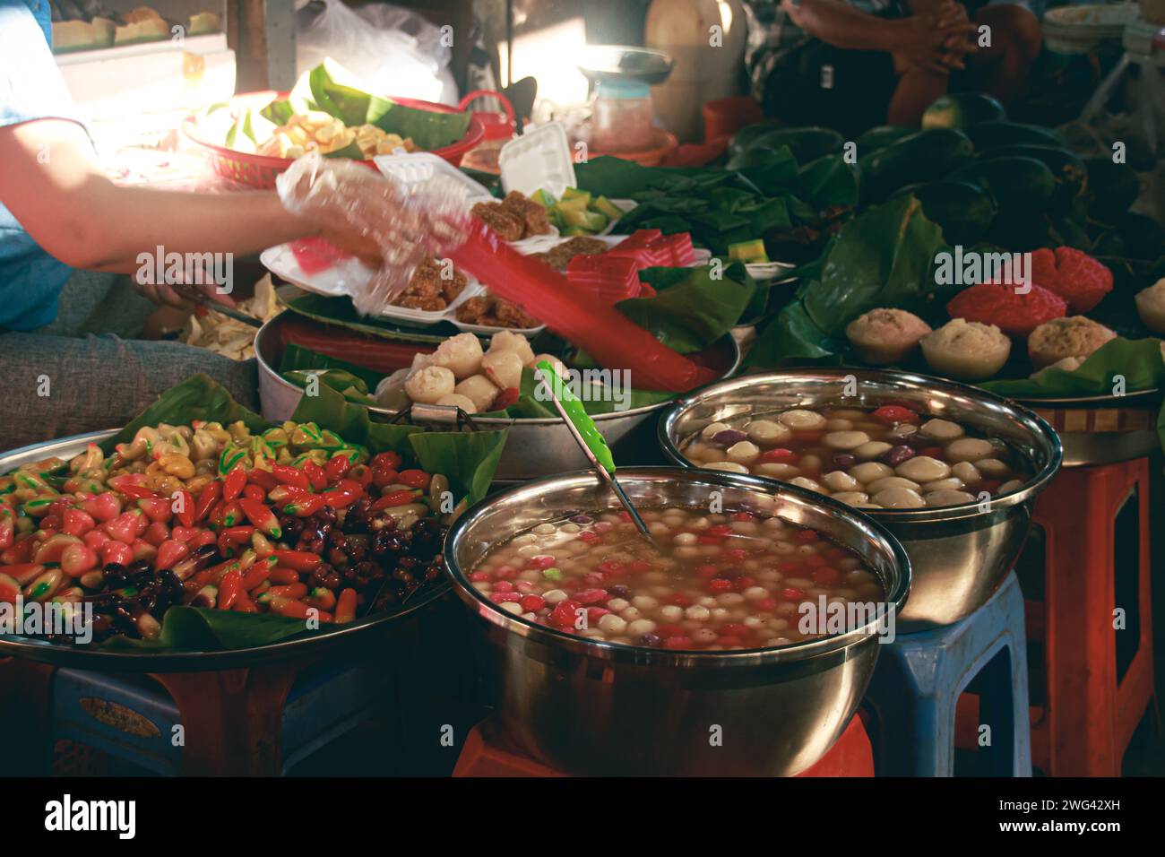 Authentic local khmer desserts sold in the traditional Samaki Market in ...