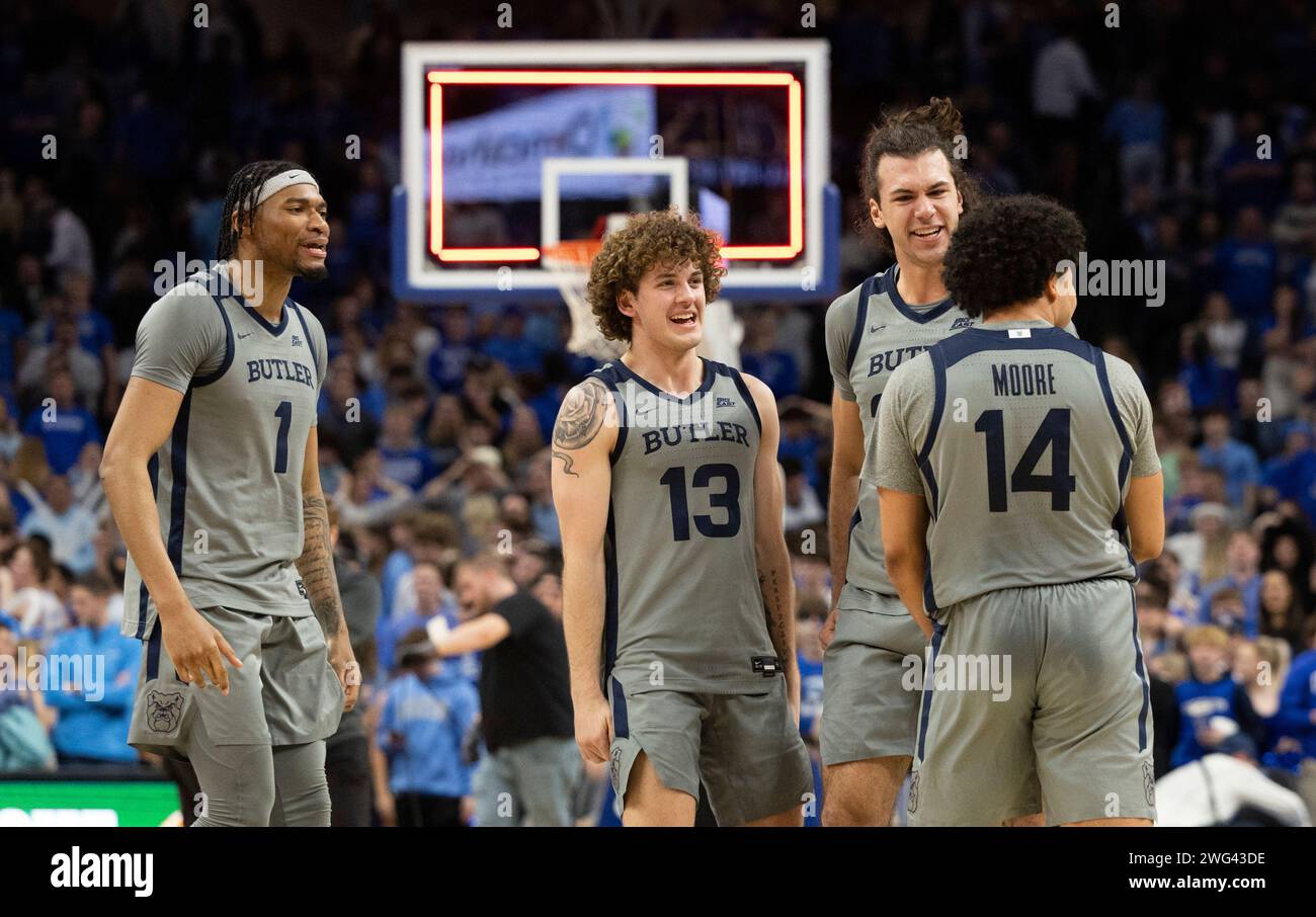 From left, Butler's Jalen Thomas, Finley Bizjack, Boden Kapke and ...