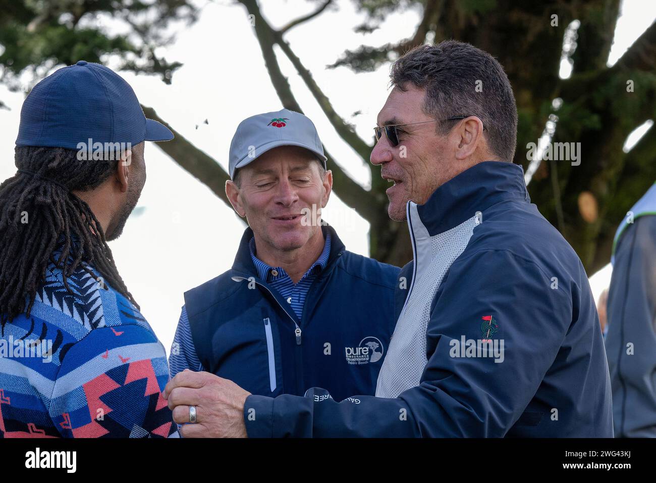 PEBBLE BEACH, CA - FEBRUARY 01: Ron Rivera meets with Larry Fitzgerald ...
