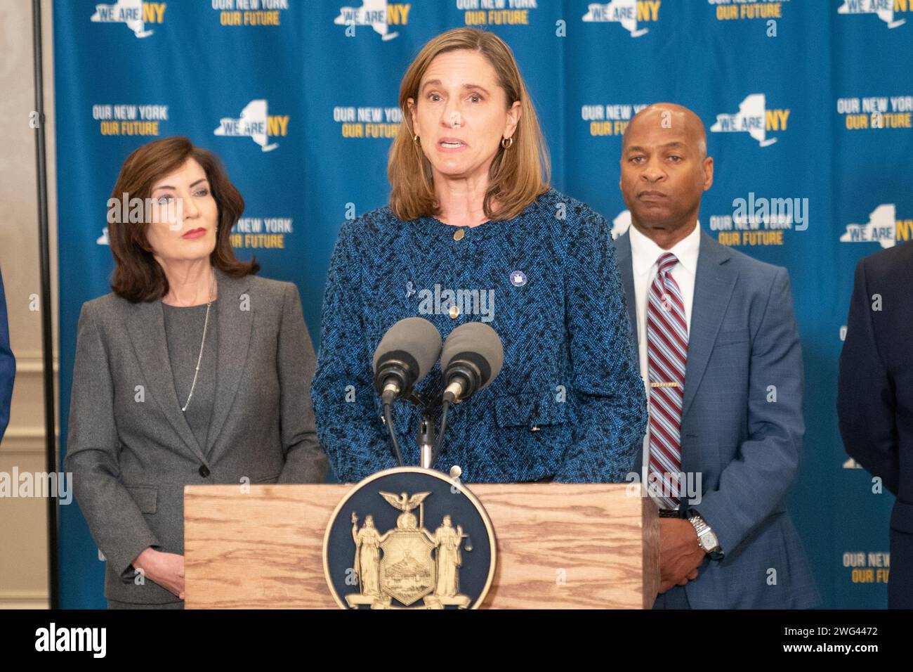 New York, USA. 02nd Feb, 2024. Westchester County DA Mimi Rocah speaks ...