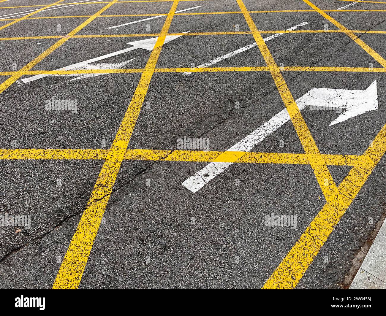 Traffic lines painted on the asphalt of a street in Barcelona Stock ...
