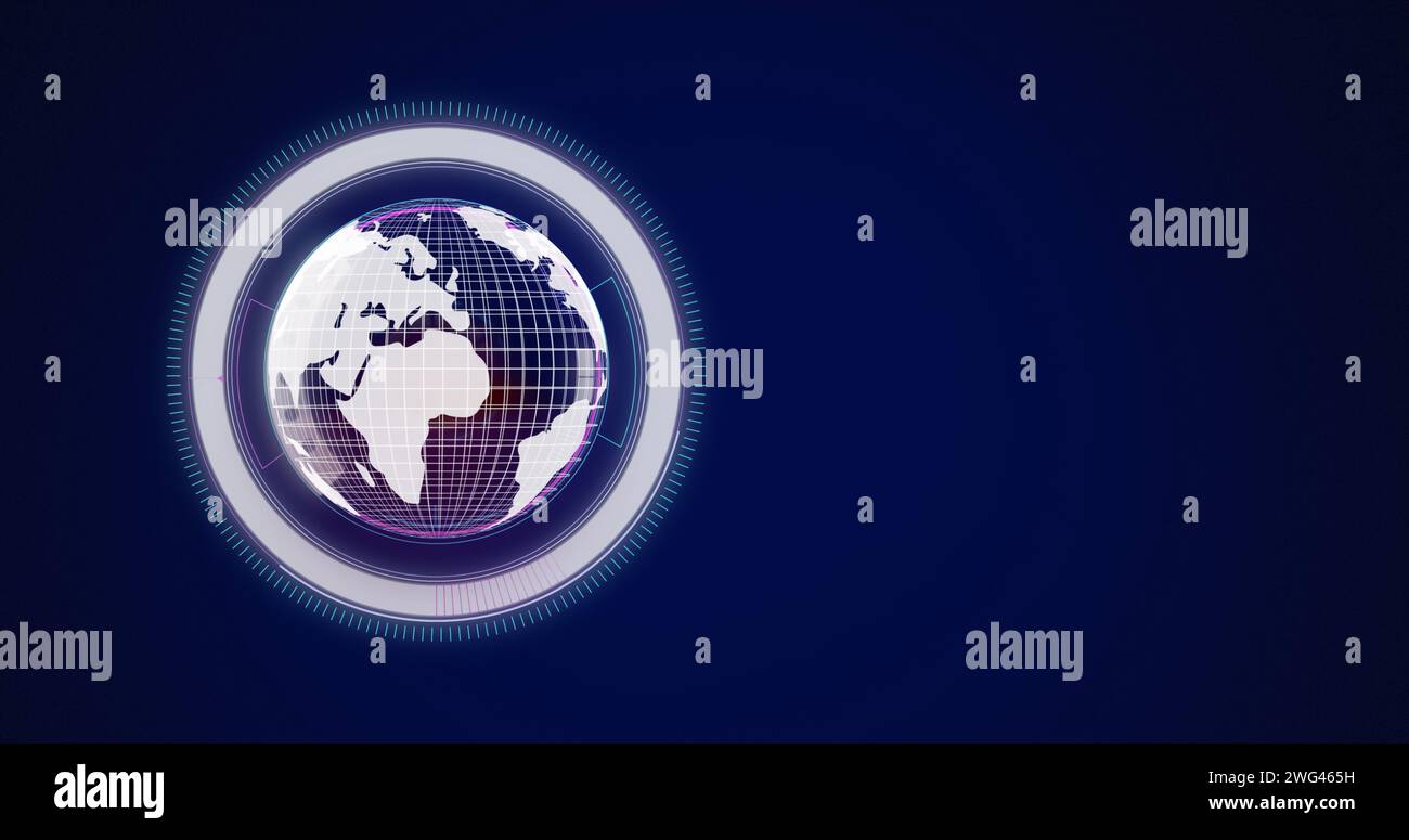 Image of scope scanning and globe spinning on blue background Stock ...