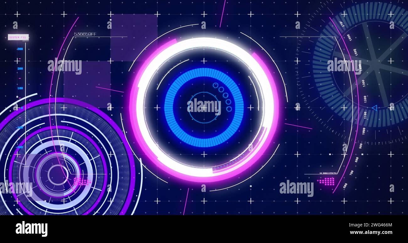 Image of scopes scanning and data processing over screen on blue ...