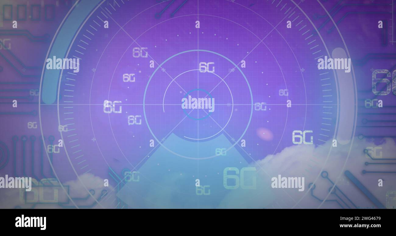 Image of 6g text, scopes scanning and data processing over digital screen Stock Photo - Alamy