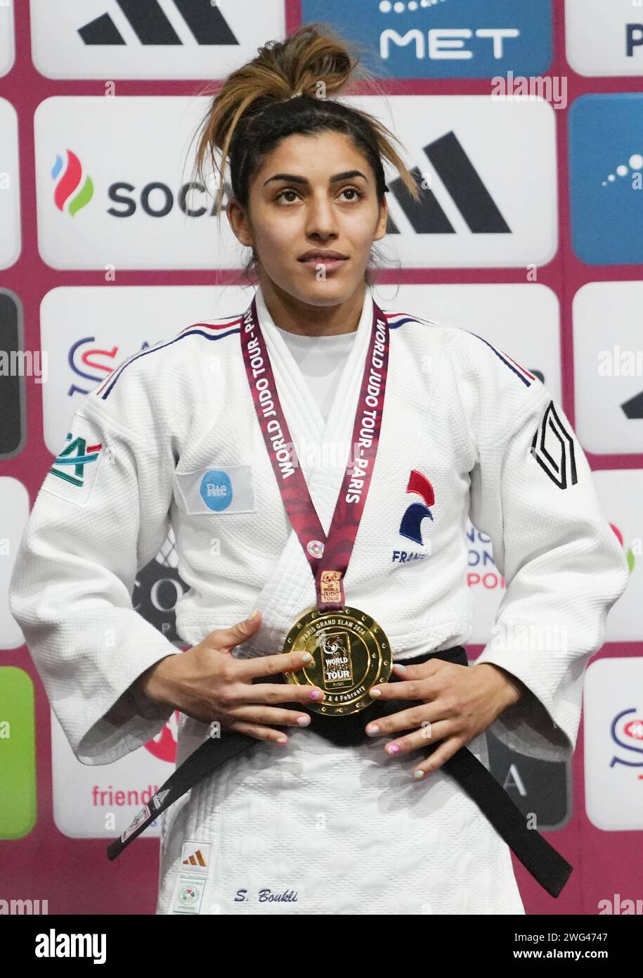 Shirine Boukli of France Gold medal, Women's -48 kg during the Paris Grand Slam 2024, IJF Judo ...