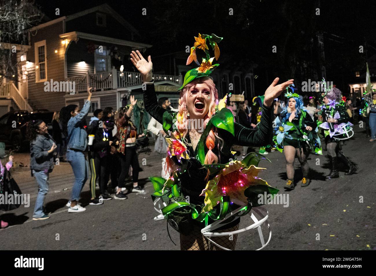 Paradegoers are seen during the Krewe of Cleopatra Mardi Gras Parade in ...