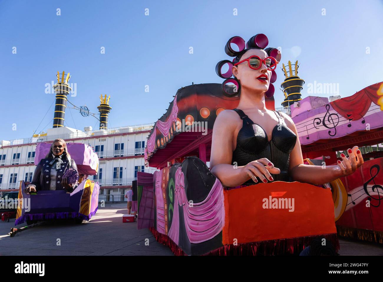 Krewe of Freret Floats are seen during Mardi Gras on Friday, Feb. 2 ...