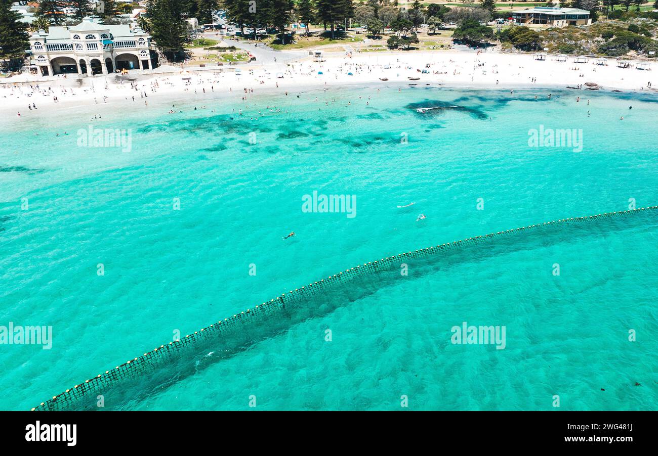 People swimming and sunbathing on the beach at Cottesloe Beach Perth ...