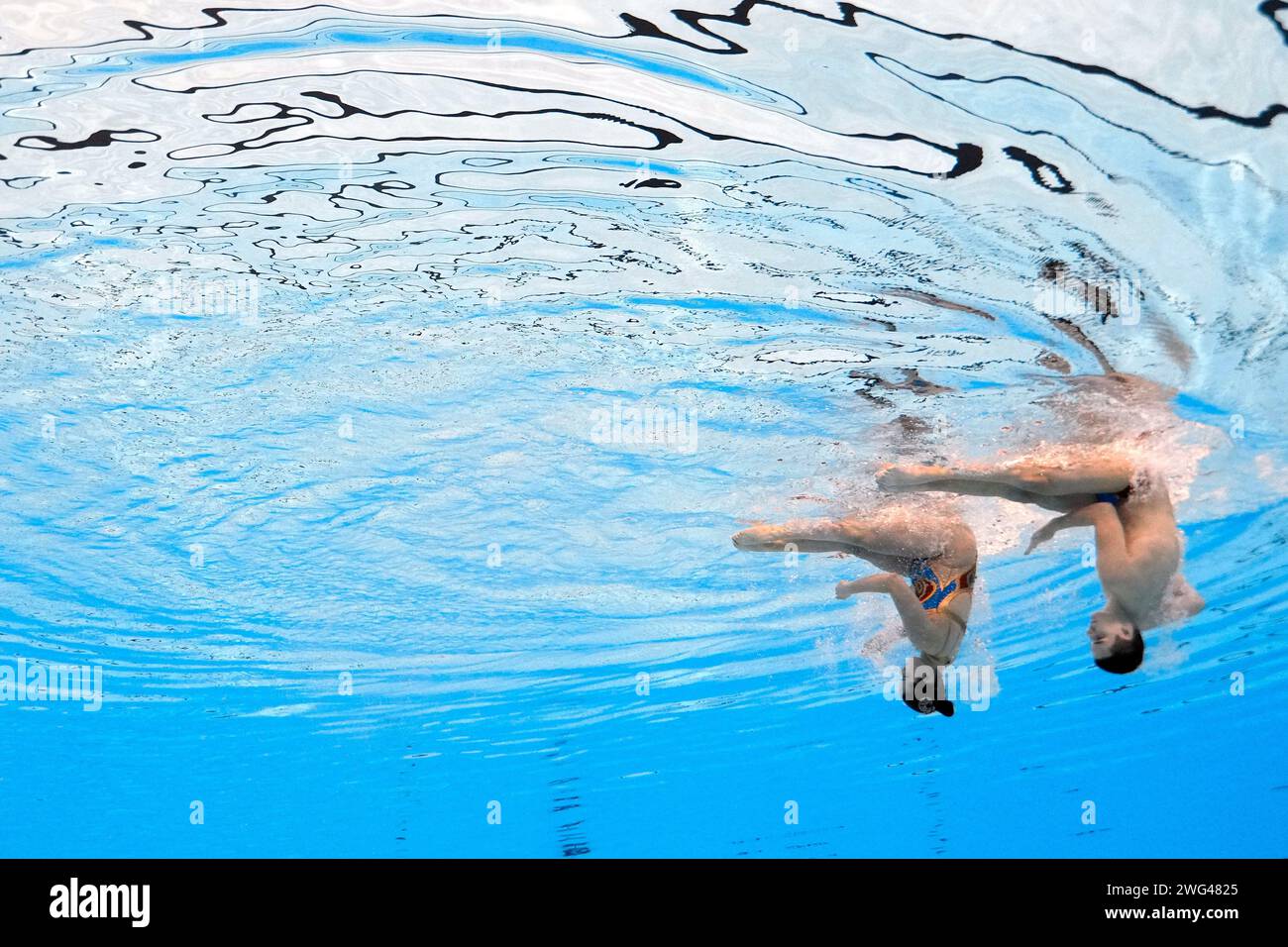 Ivan Martinovic and Jelena Kontic, of Serbia compete in the mixed duet ...