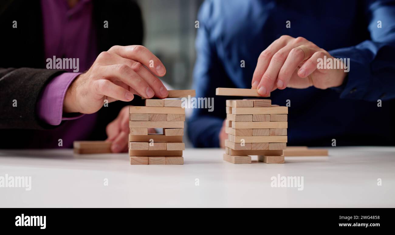 Bridge Building Using Wooden Blocks. Closing Gap Stock Photo - Alamy