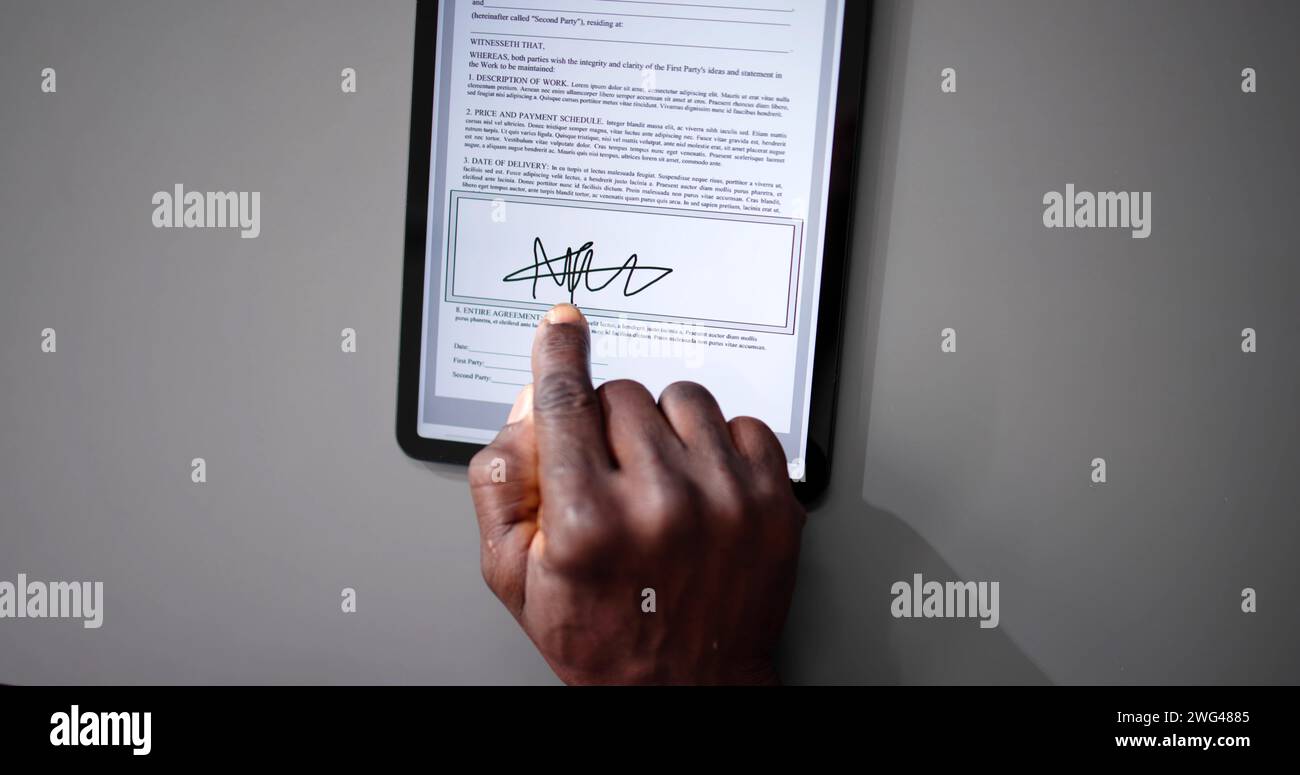 Digital Signature On Contract Document Online Using Tablet Stock Photo ...