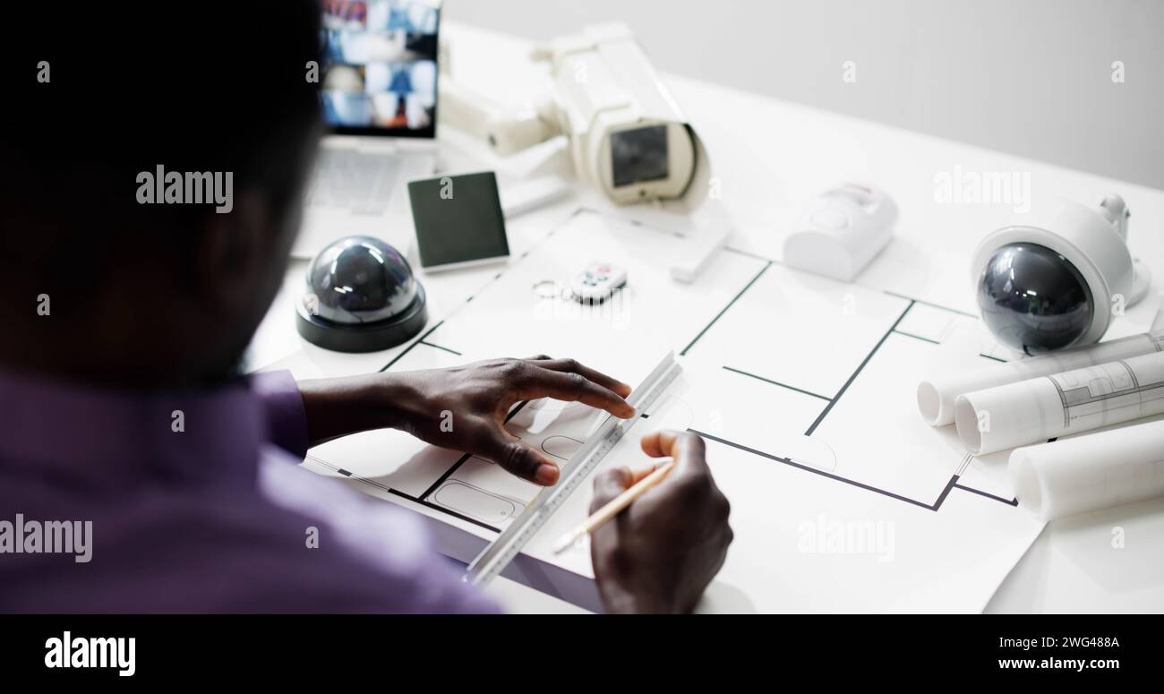 CCTV Security Alarm System Design. Camera Plan Stock Photo - Alamy