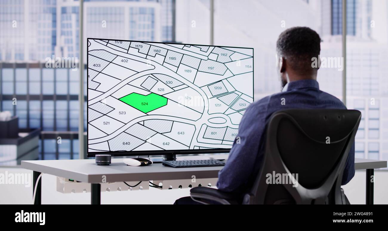 Cadastre Land Map. Cartographer Locating Building Plot Stock Photo - Alamy