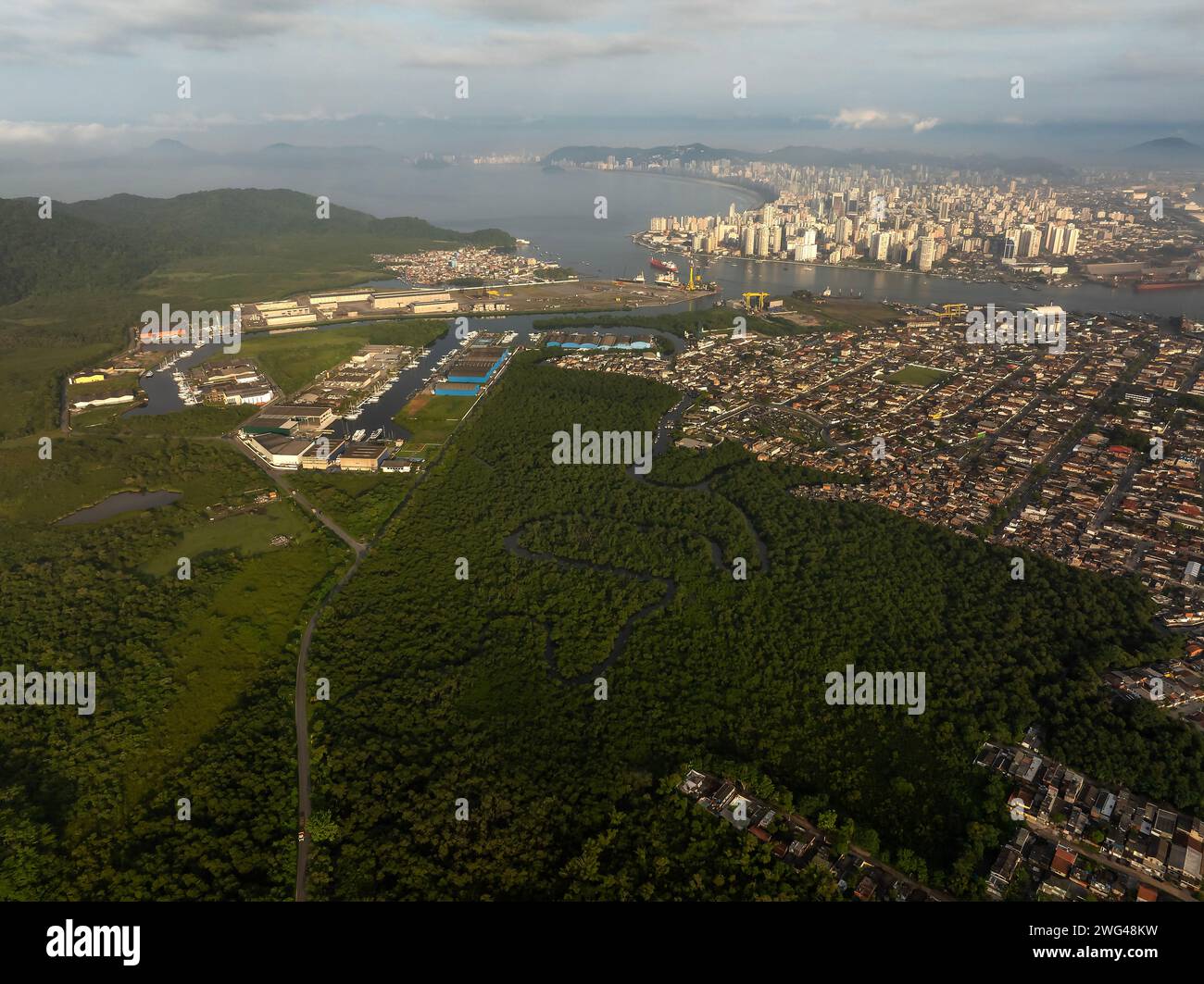 Aerial view of the cities of Santos and Guaruja. State of Sao Paulo ...