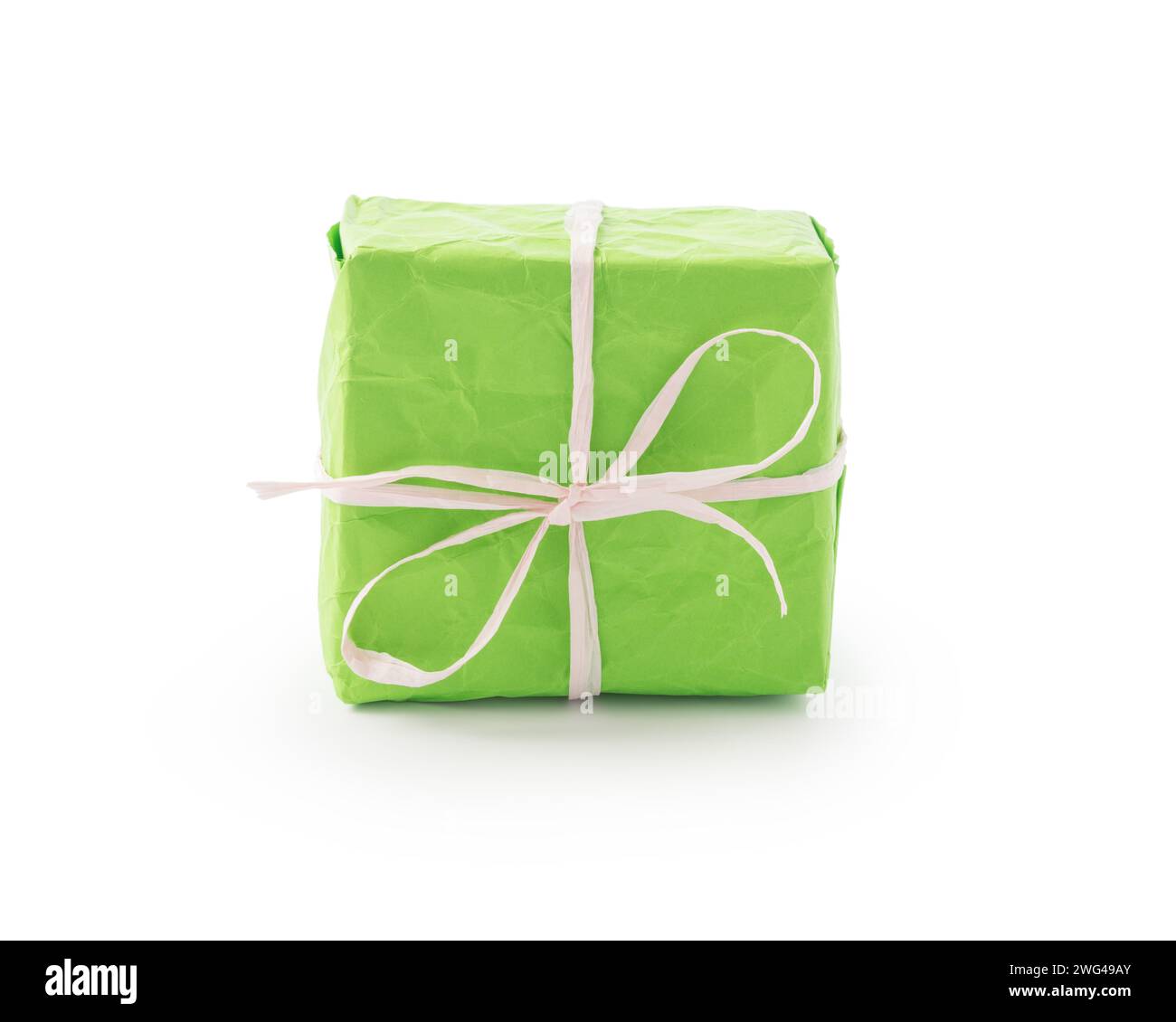 crumpled paper bright green color present box with white recycled paper ...