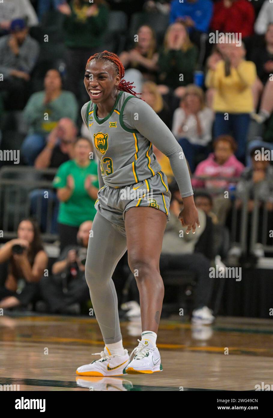 February 1 2024: Baylor Lady Bears guard Aijha Blackwell (33) reacts to ...
