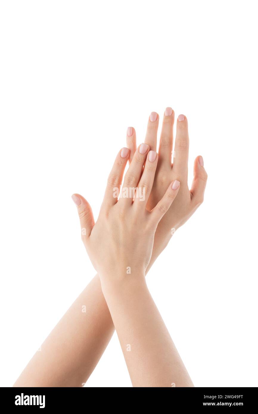 Young woman hands showing elegance isolated on white background, high ...