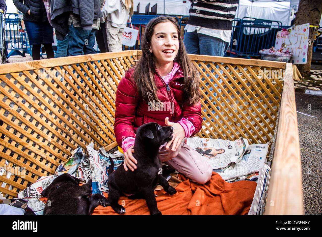 Tel Aviv, Israel – February 2, 2024 Teenagers at the SOS Animals ...