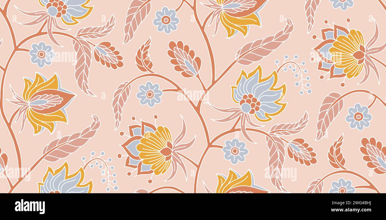 Hand drawn decorative batik pattern with abstract flowers background hi ...