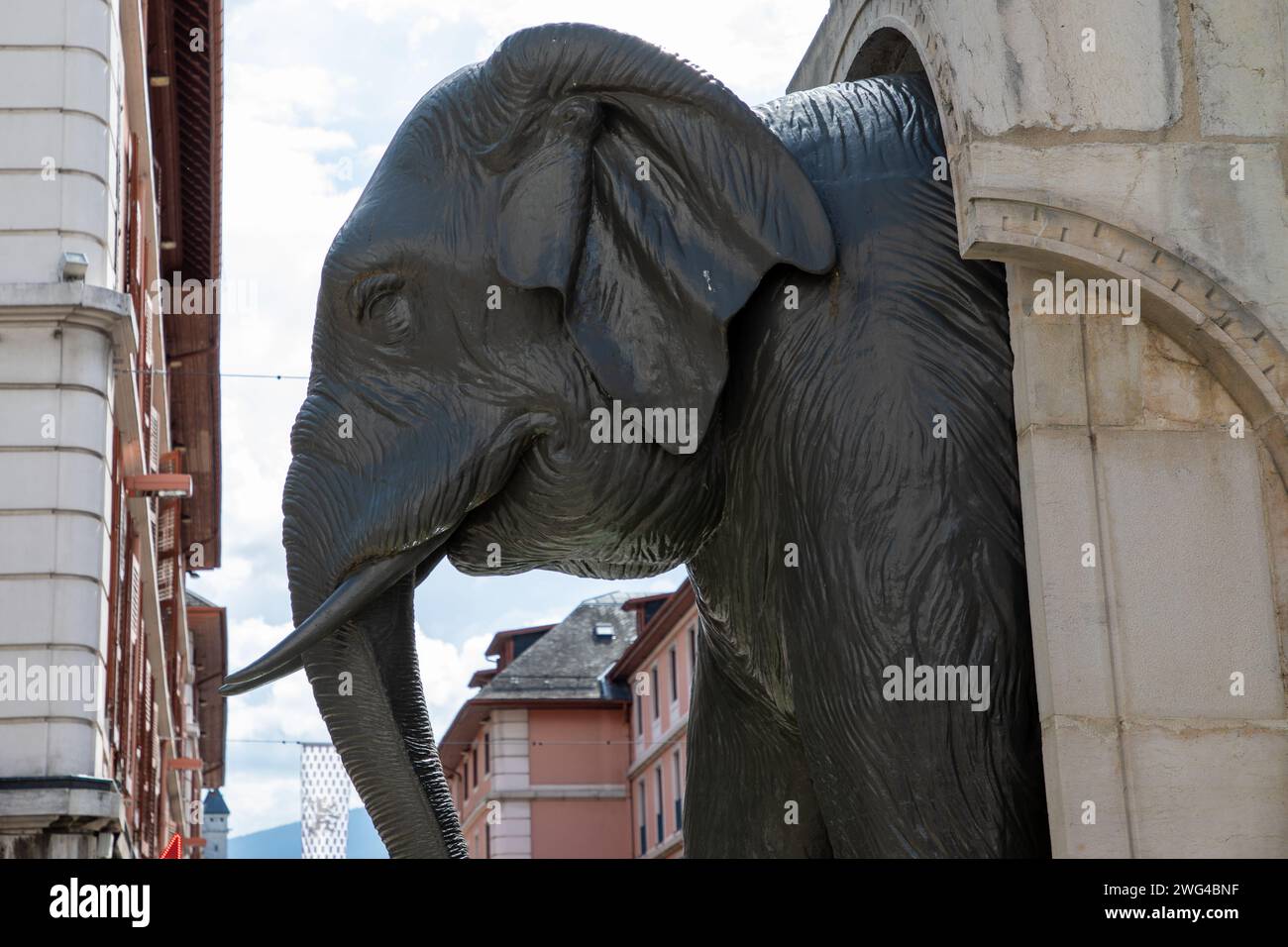 Chambery , France - 12 31 2023 : Fontaine aux Elephants sculpture ...