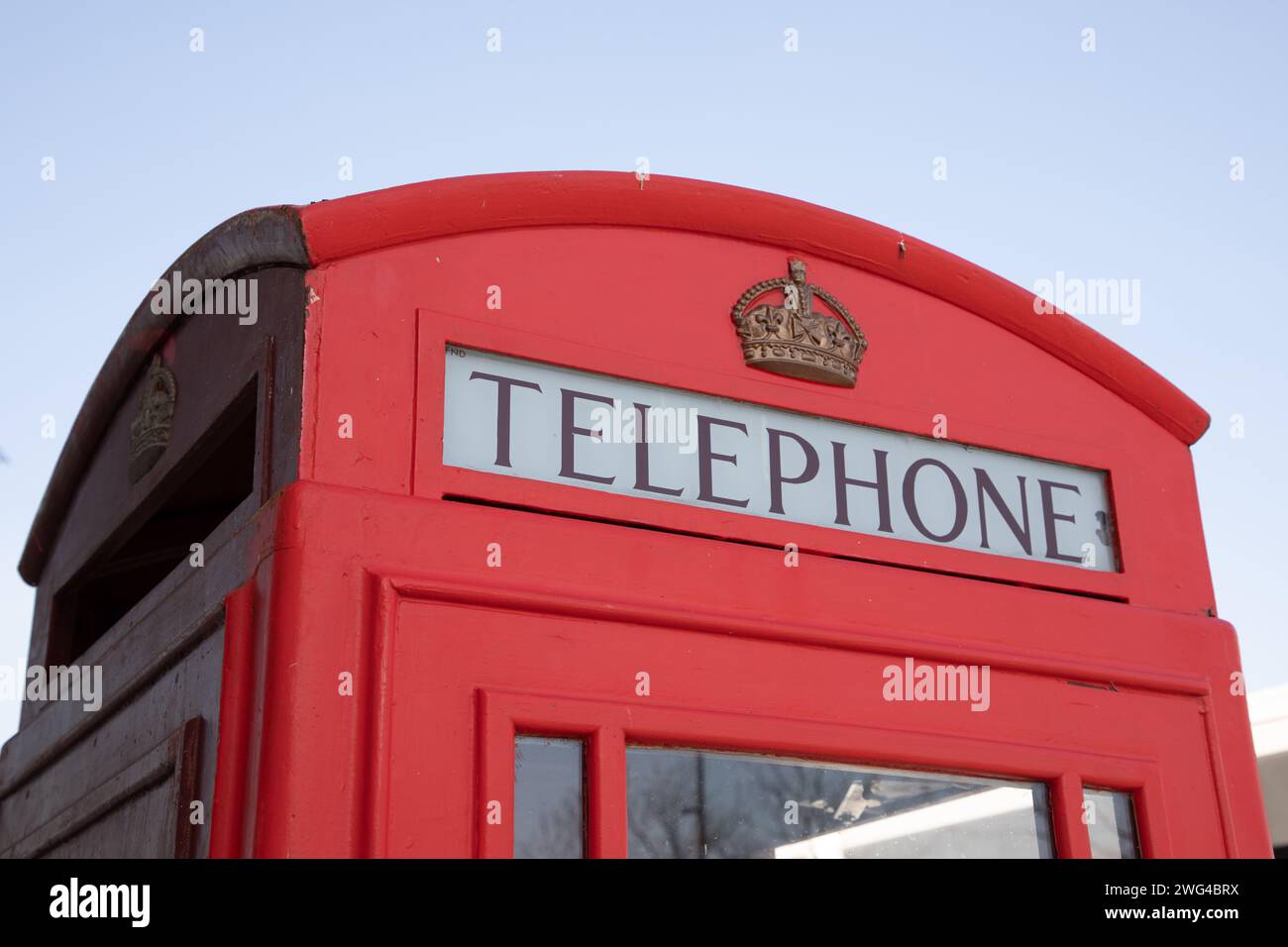 Old Red Telephone sign text and brand logo Booth London phone box Stock ...