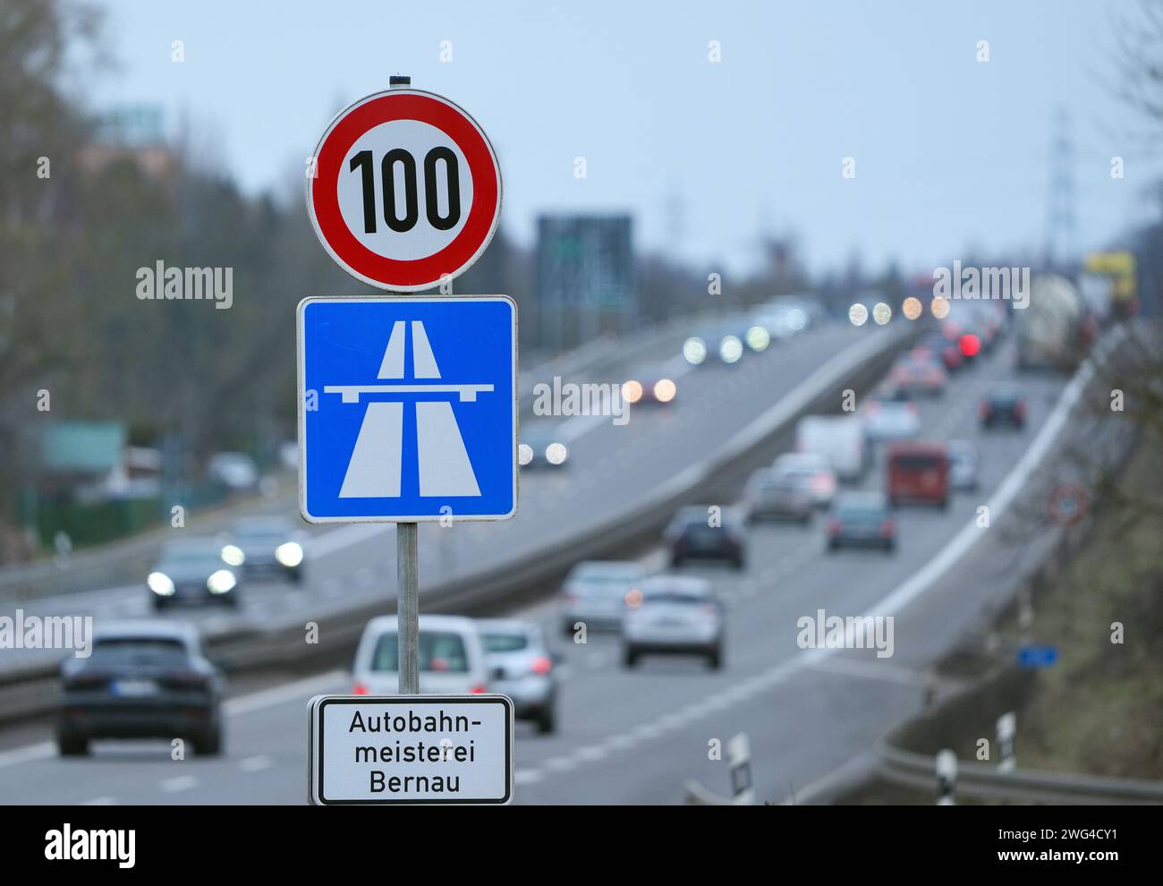 02 February 2024, Berlin: A sign from the Bernau highway maintenance ...
