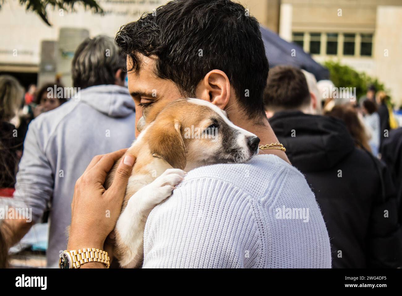 Tel Aviv, Israel – February 2, 2024 New owner of dog from the SOS ...