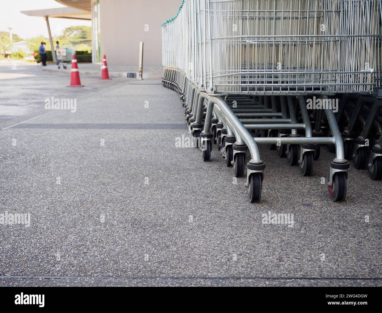 Shopping carts on parking lot Stock Photo - Alamy