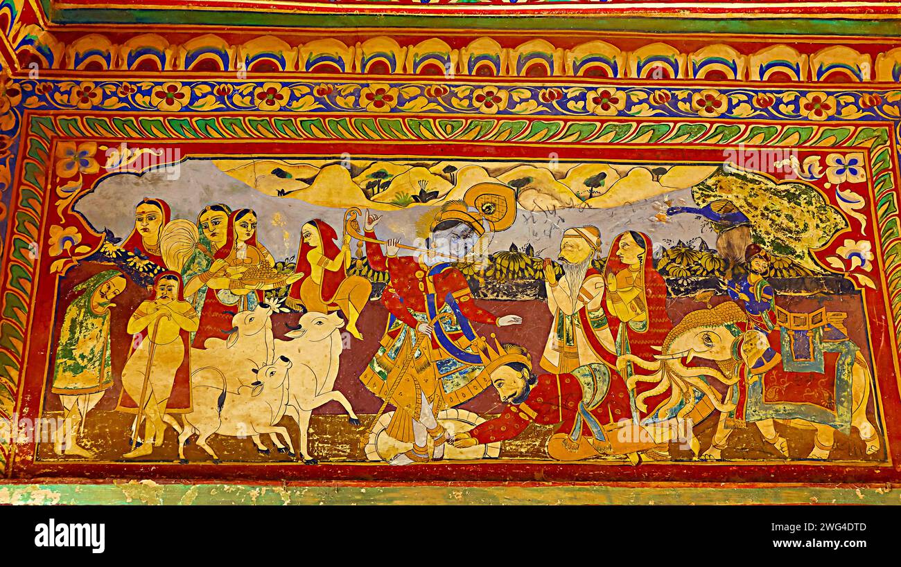 Painting of Krishnaleela on walls of the Bansidhar Bhagat Ji Ki Haveli ...