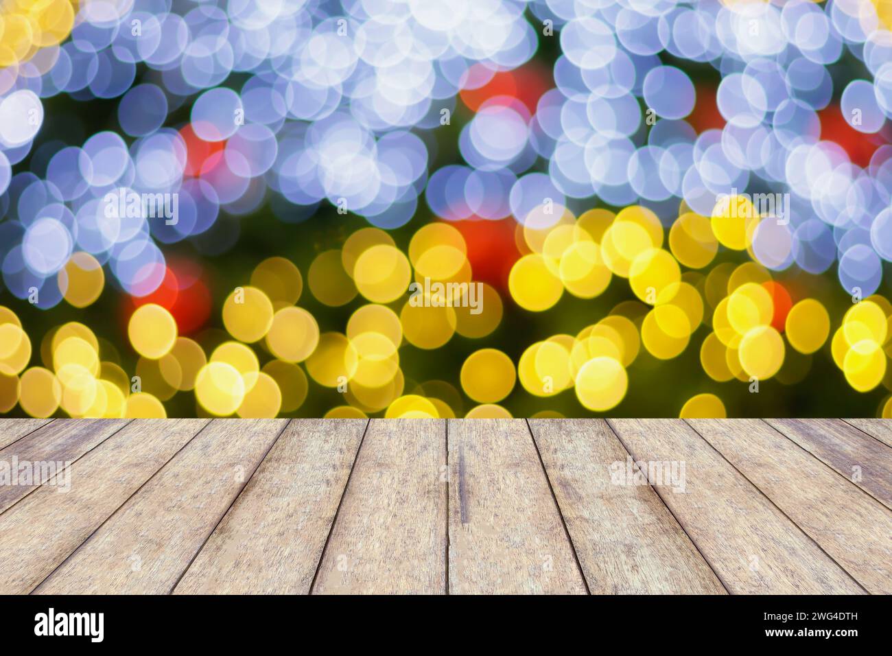 Christmas Light Bokeh background with wood floor Stock Photo - Alamy