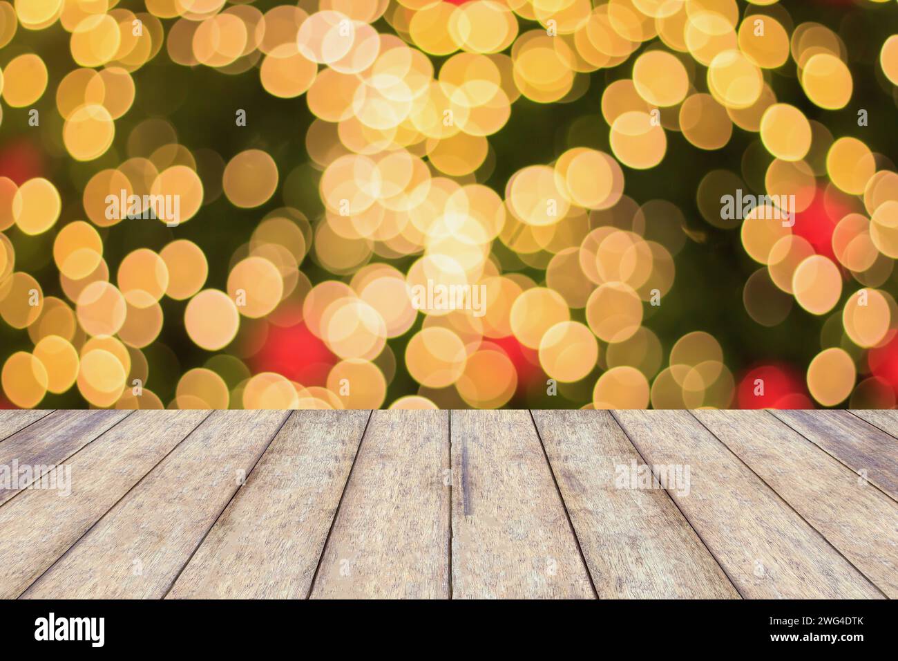 Christmas Light Bokeh background with wood floor Stock Photo - Alamy