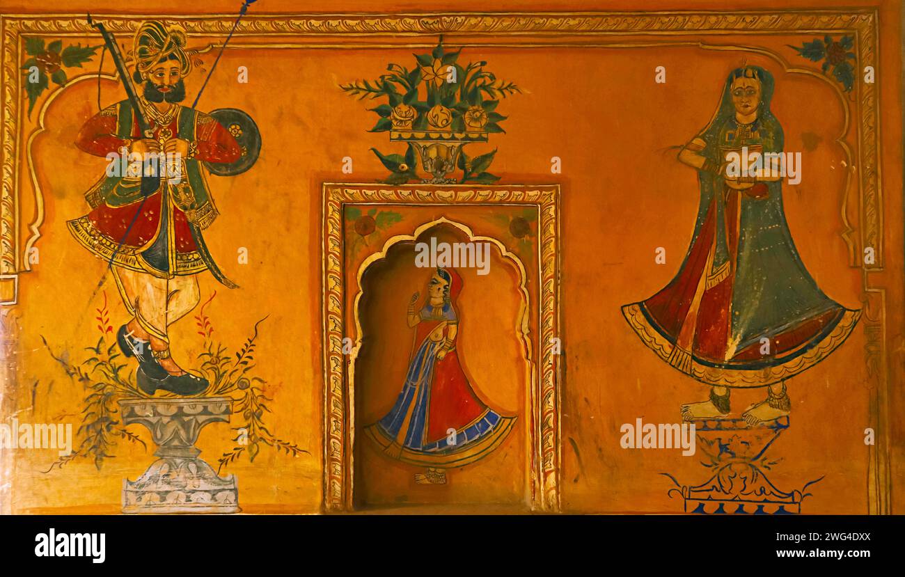 Portrait of Rajputana Man and Women on the Walls of Bansidhar Bhagat Ji ...