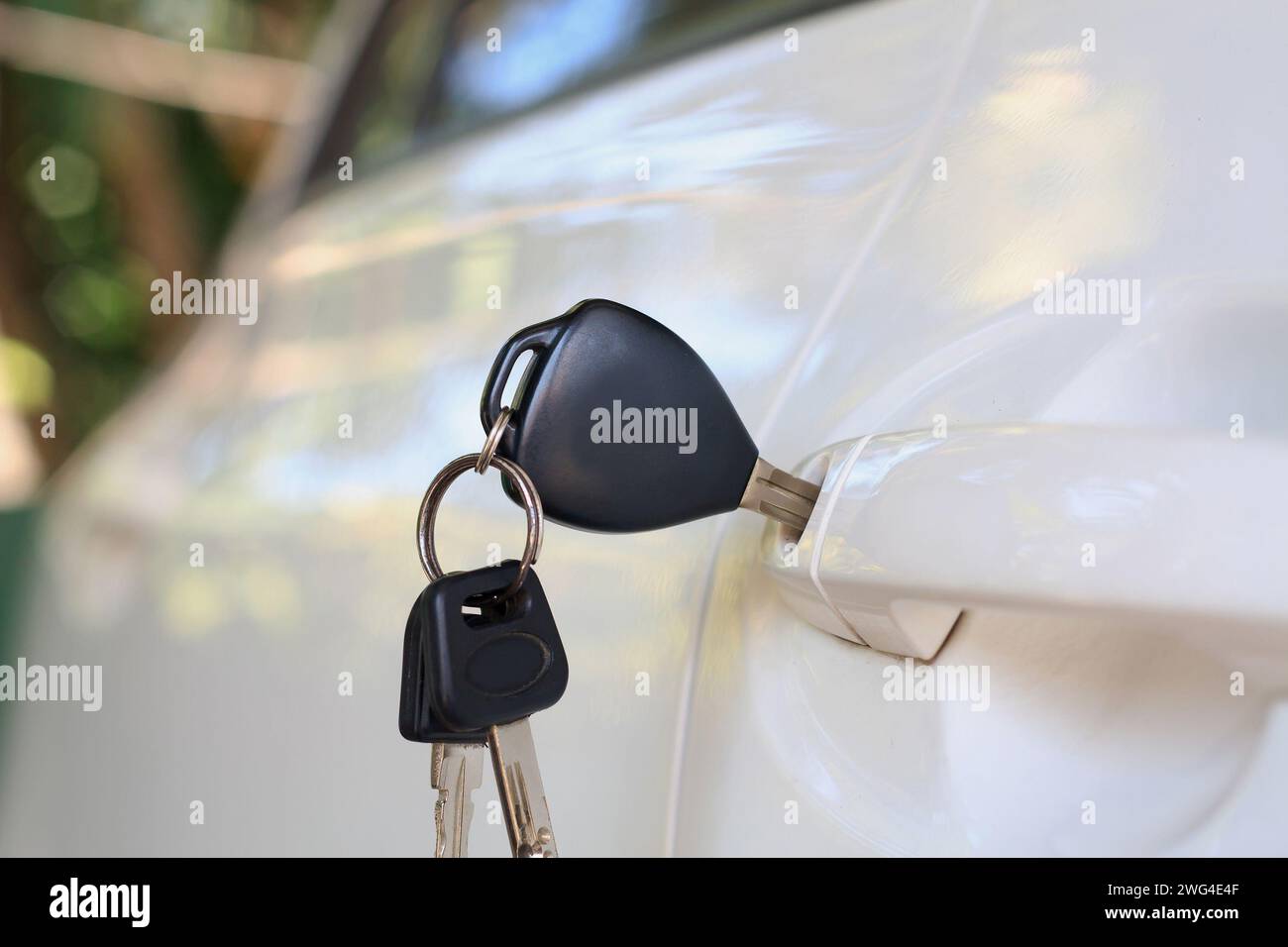 Car keys left in the car door Stock Photo - Alamy
