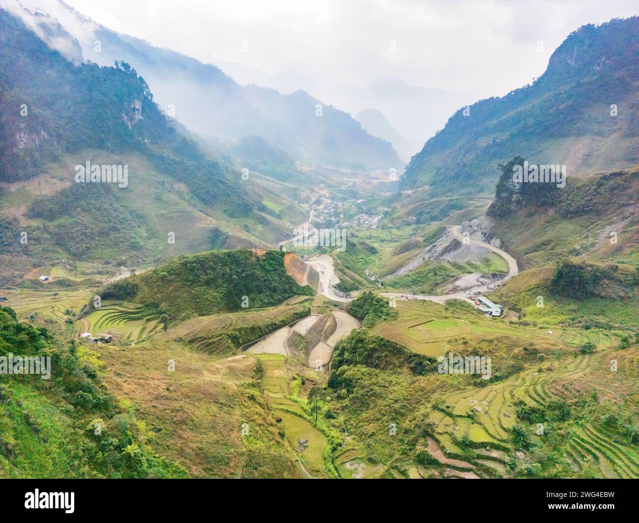 Ha Giang aerial landscape in Northern Vietnam. drone aerial view of Ha ...