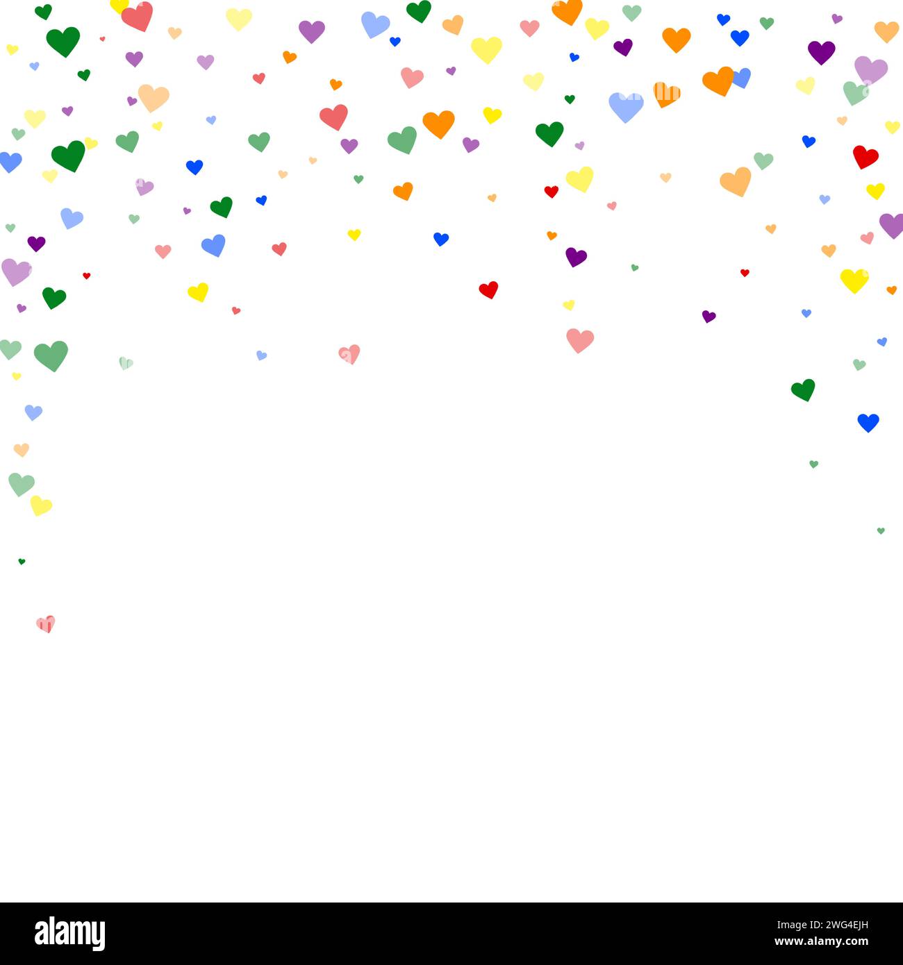Falling hearts valentine card template. Rainbow colored scattered ...