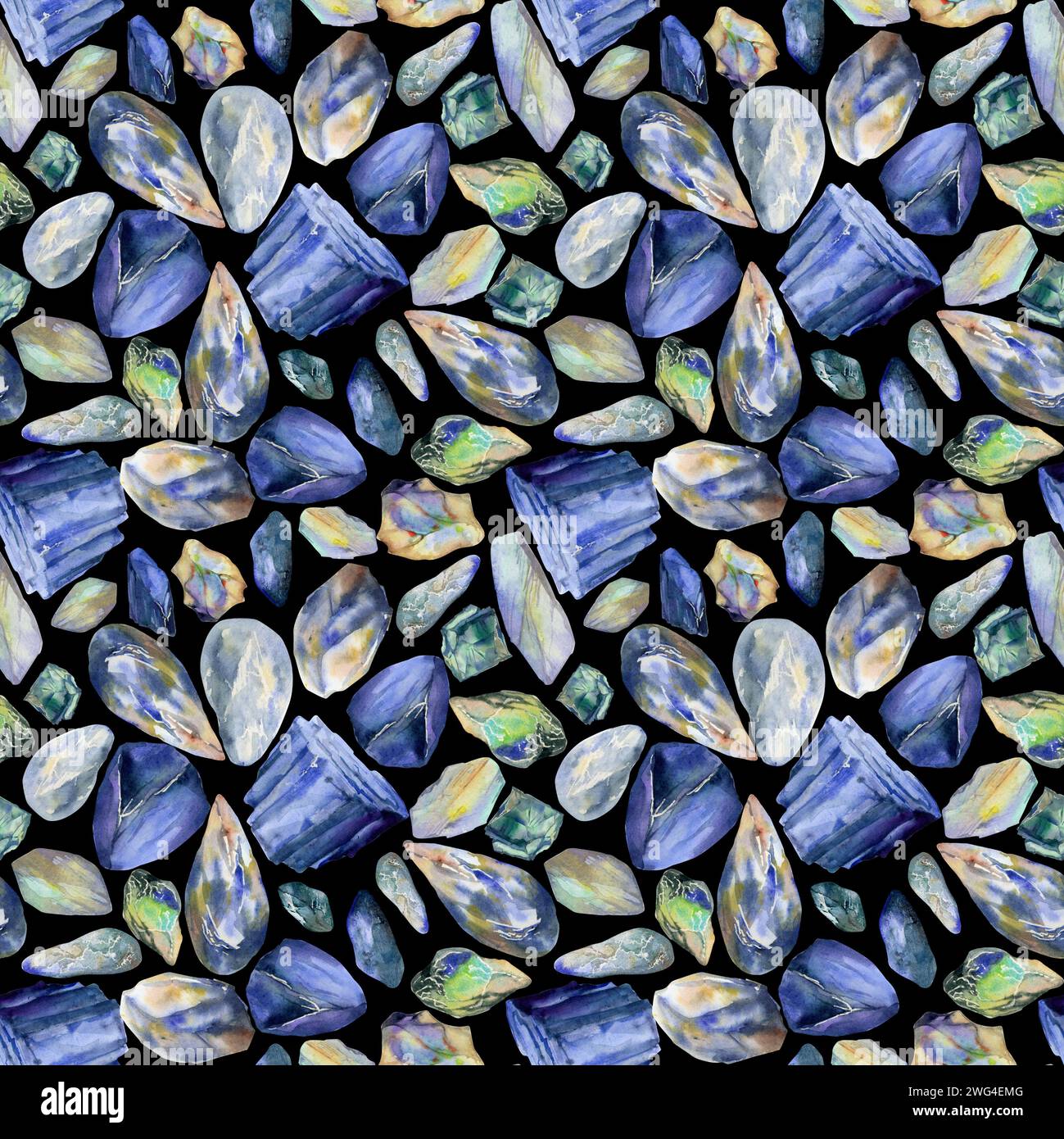 Hand drawn watercolor illustration precious jewel gem crystal chakra ...