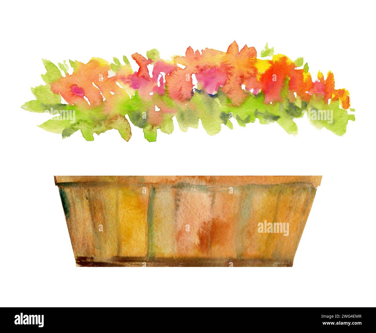 Hand drawn watercolor illustration spring gardening, decorative wooden ...