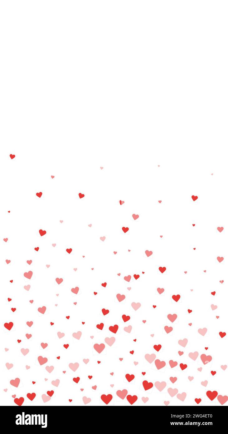 Valentine hearts, flying, falling down, floating. Red hearts scattered ...