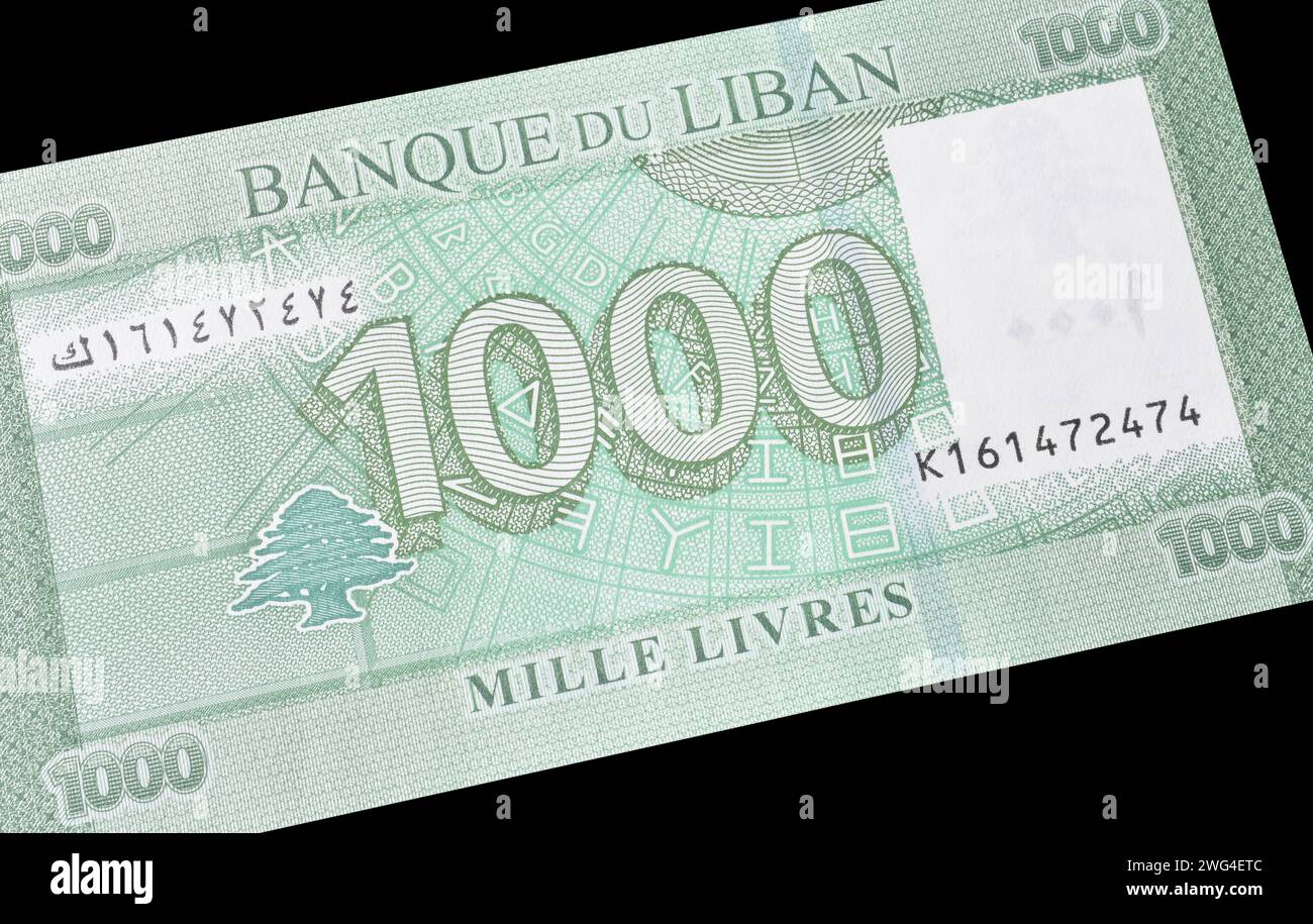 Reverse of 1000 Livres banknote printed by Lebanon, that shows Numeral ...