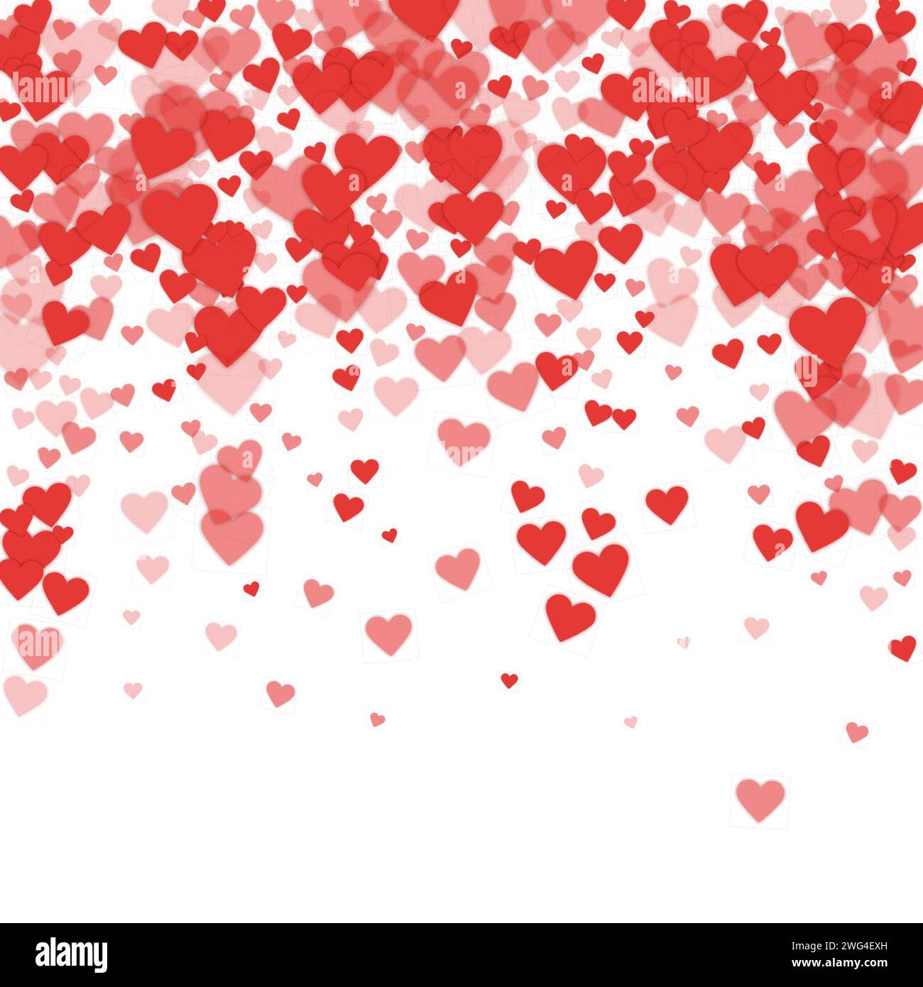 Valentine hearts, flying, falling down, floating. Red hearts scattered ...