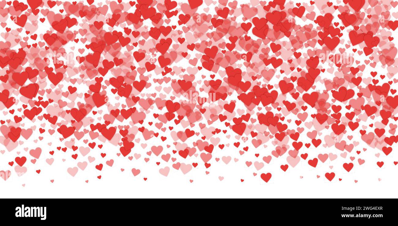 Valentine hearts, flying, falling down, floating. Red hearts scattered ...