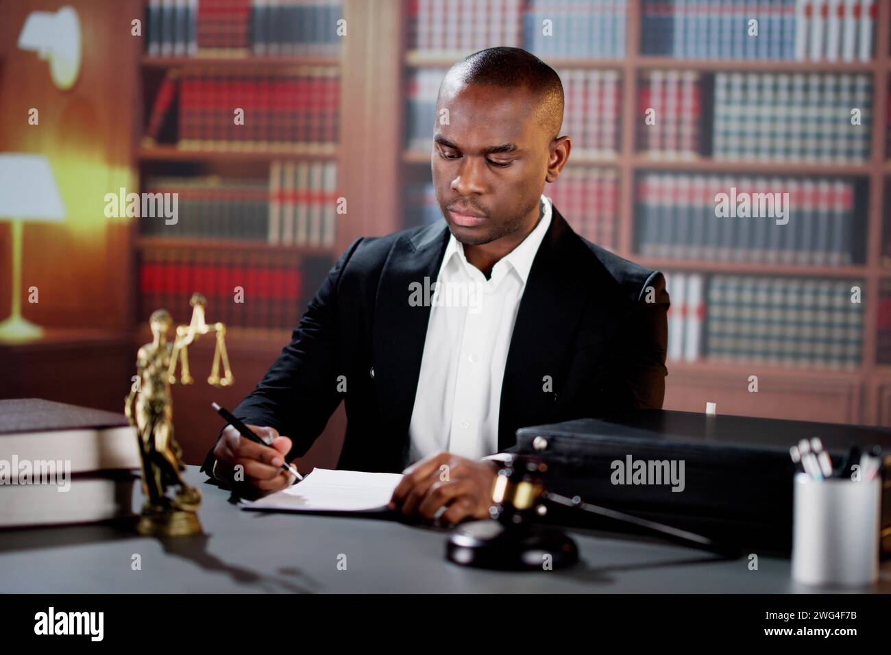 Courtroom Litigation Trial. Lawyer Opening Briefcase With Documents ...