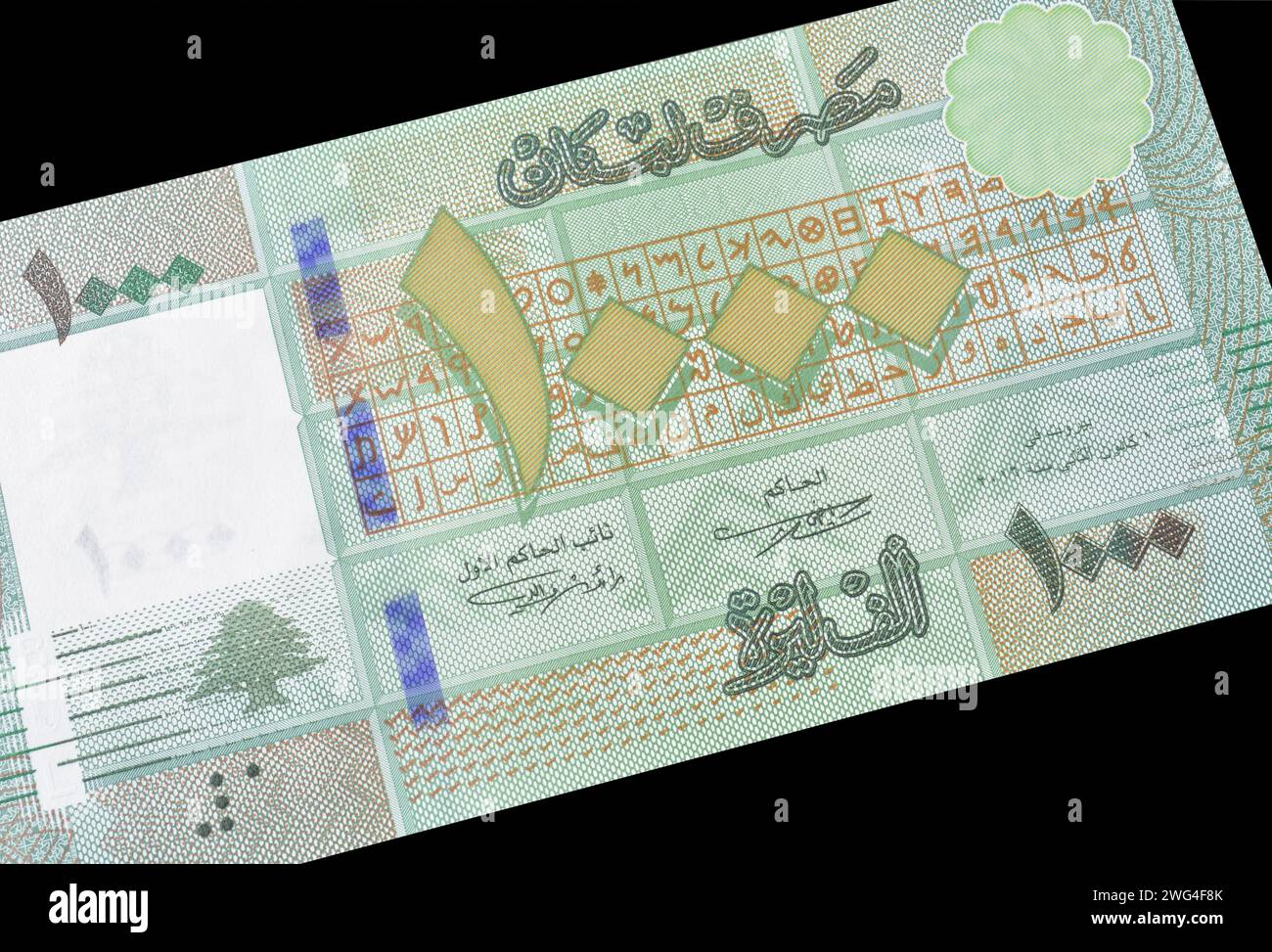 Obverse of 1000 Livres banknote printed by Lebanon, that shows Arabic ...