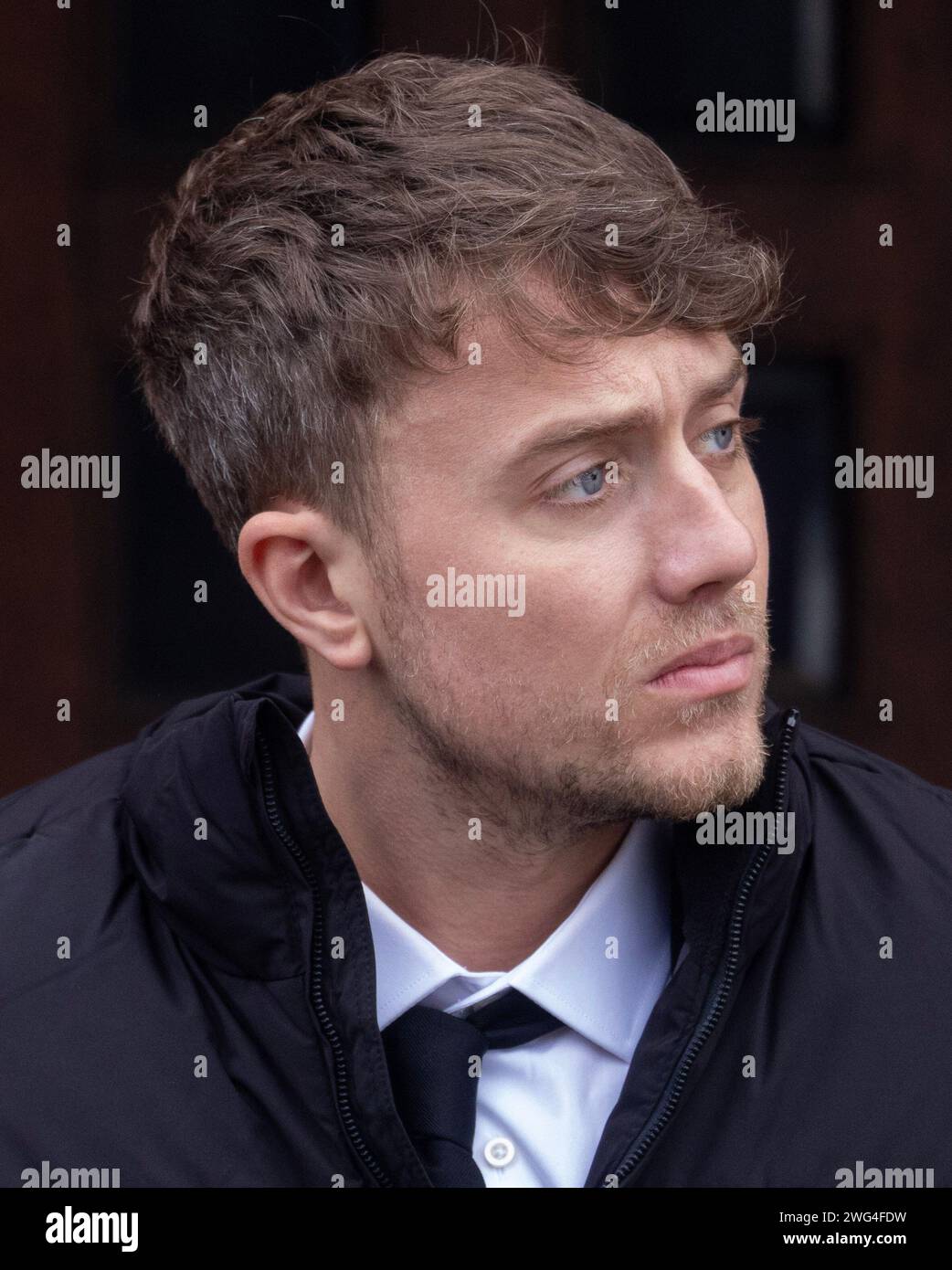 Pic shows: Derek Draper funeral 2.2.24 Mourners included Roman Kemp Pic ...