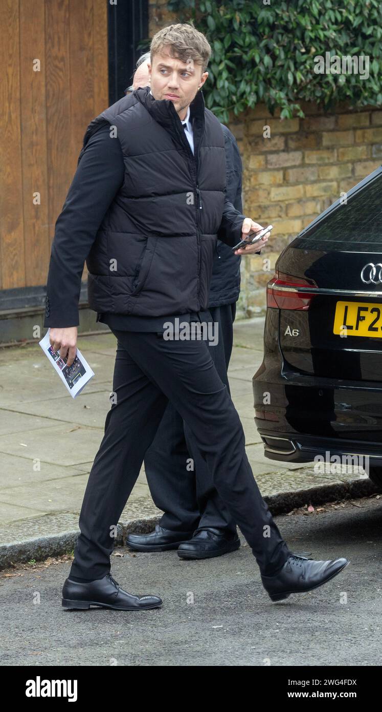 Pic shows: Derek Draper funeral 2.2.24 Mourners included Roman Kemp Pic ...